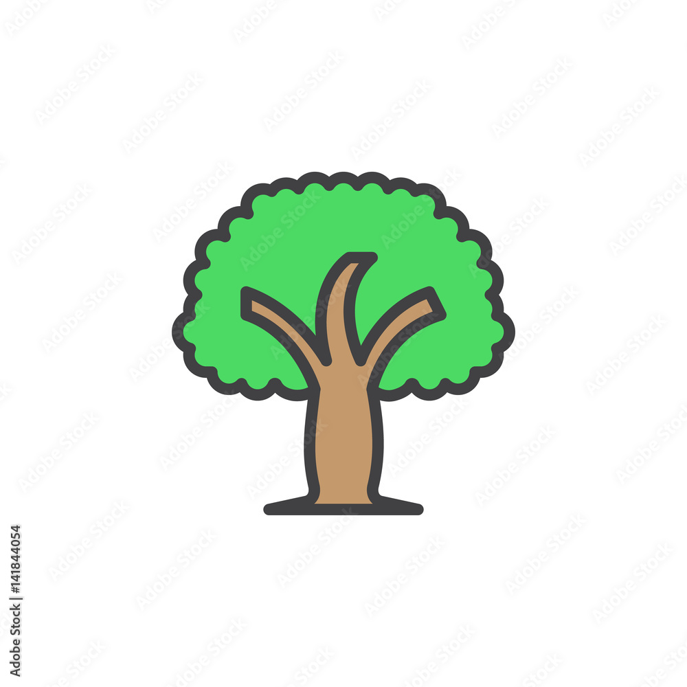 Wood tree line icon, filled outline vector sign, linear colorful ...