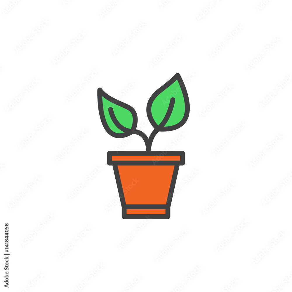 Plant in the pot line icon, filled outline vector sign, linear colorful ...