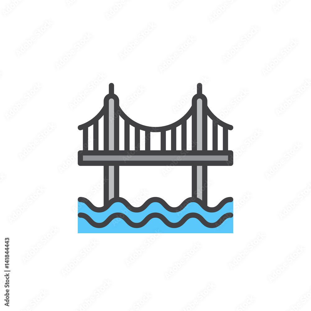 Suspension bridge line icon, filled outline vector sign, linear ...