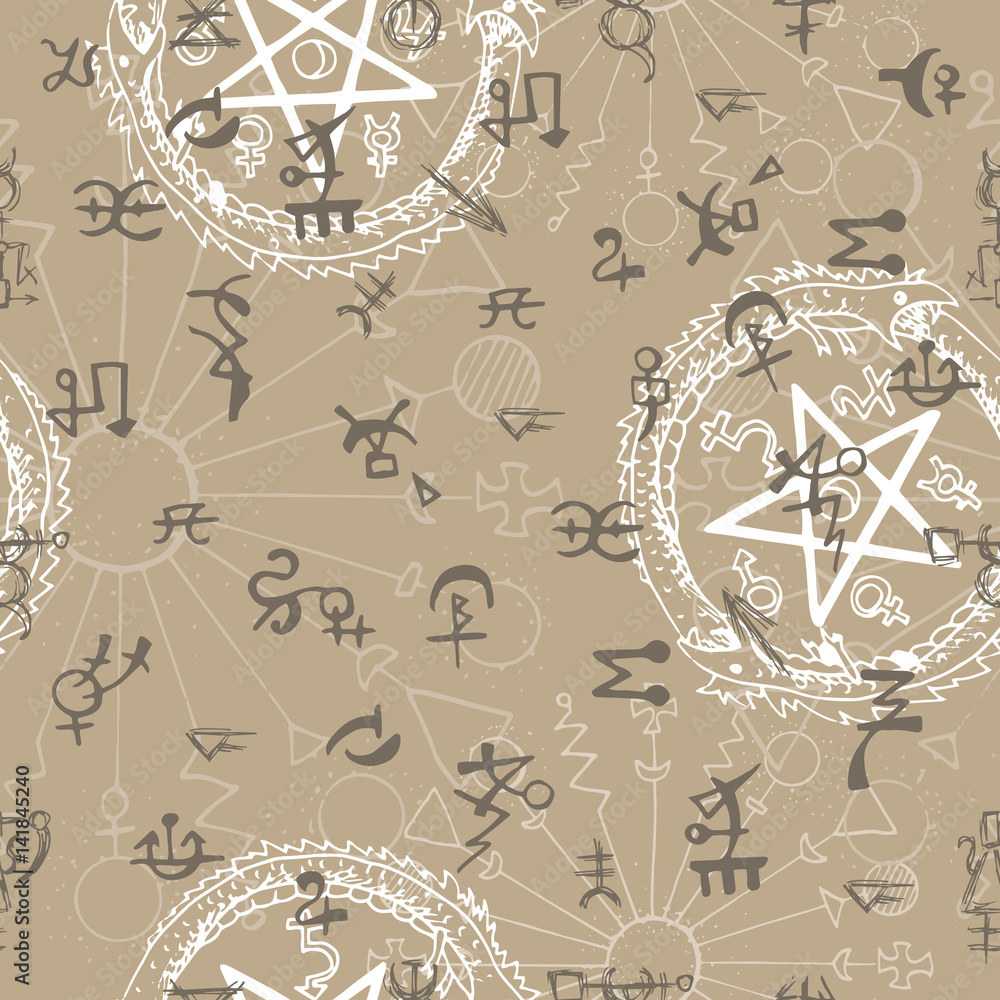 Seamless background with mystic and occult symbols. Graphic vector ...