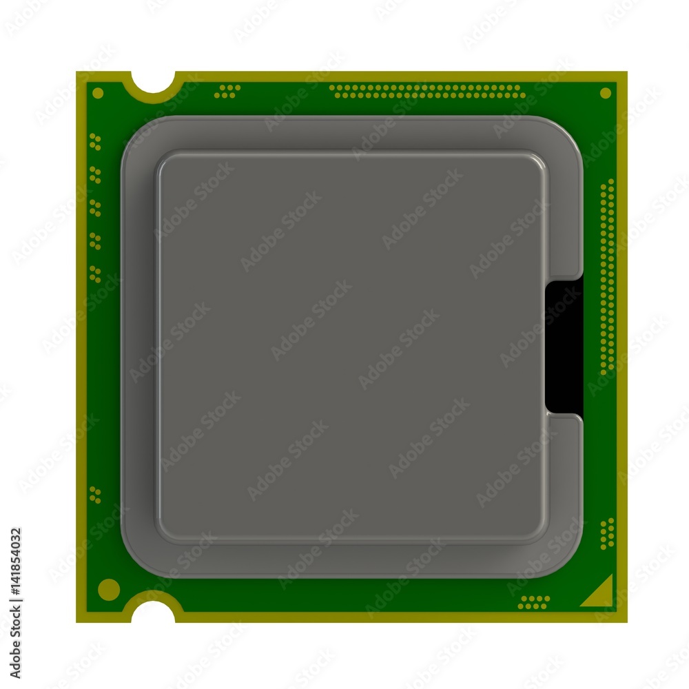 Top view of CPU (Central processing unit) microchip isolated on white ...