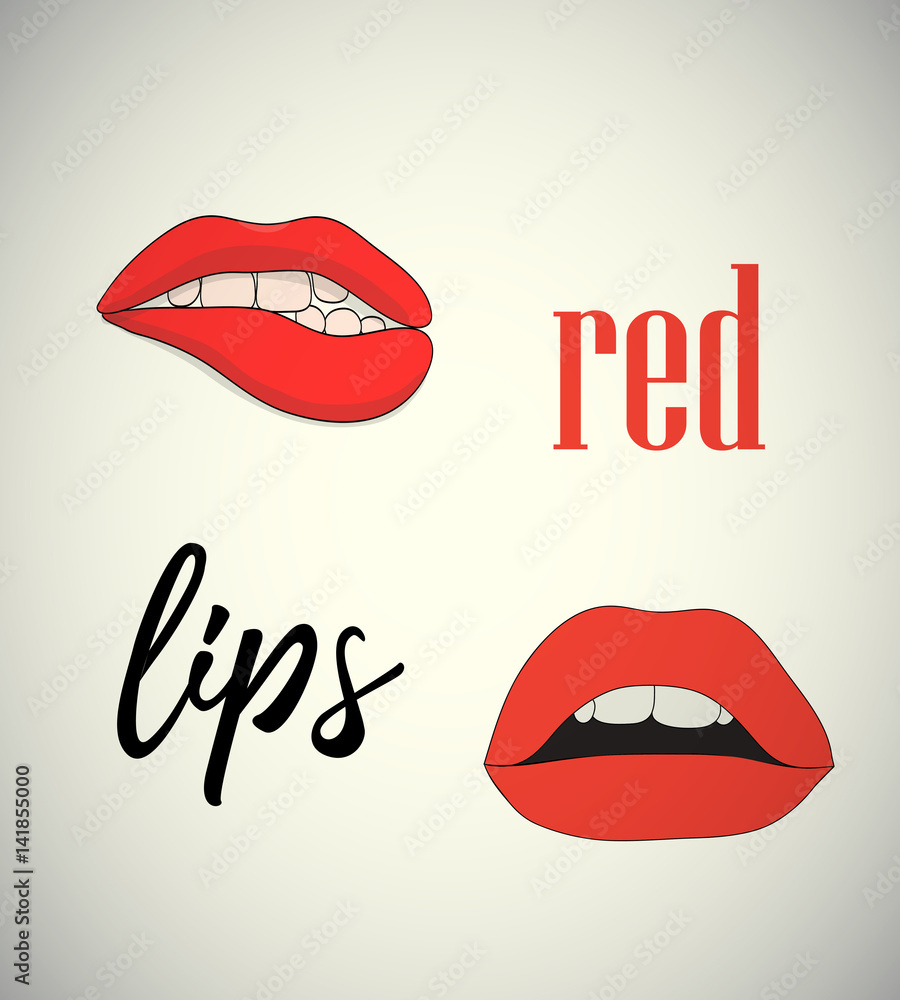 red lips in cartoon style with calligraphy and lettering vector. Stock ...
