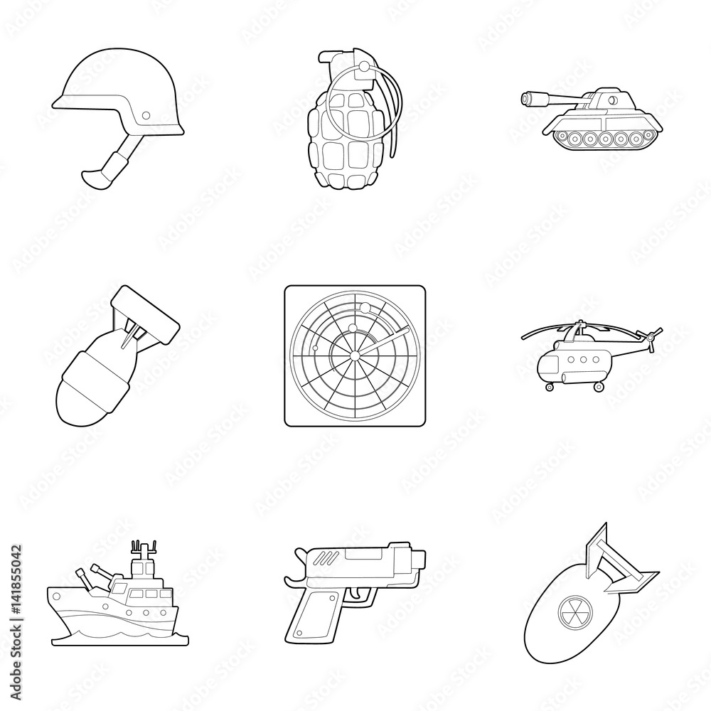War equipment icons set, outline style Stock Vector | Adobe Stock