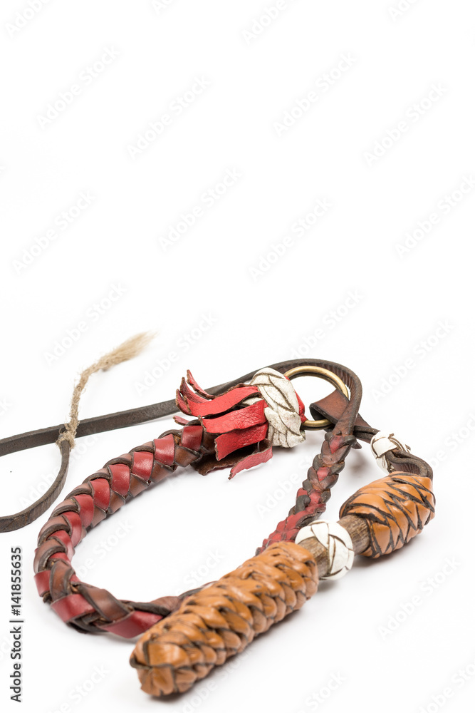 Leather whip isolated over white background closeup macro Stock Photo ...