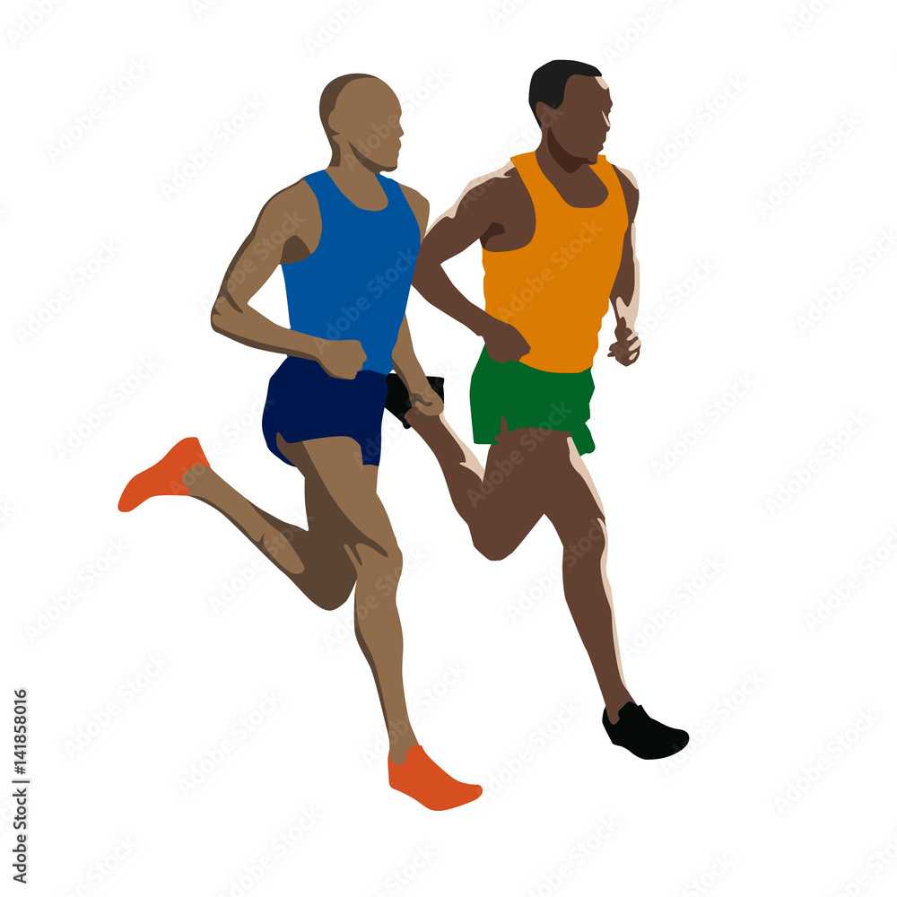 Two running men, marathon training. Vector illustrations Stock Vector ...