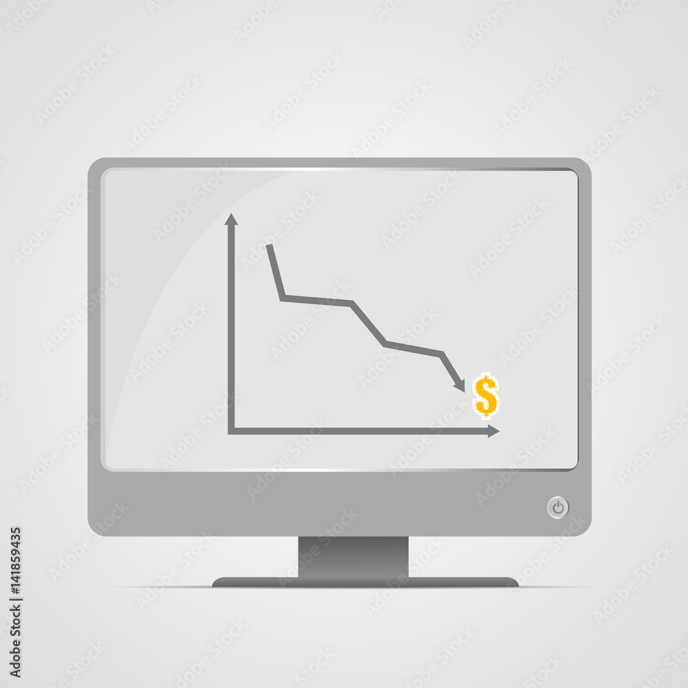 Vector : Computer monitor with business graph on gray background Stock ...