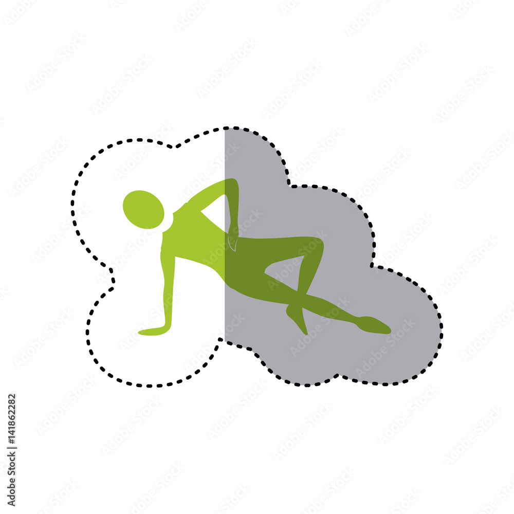 sticker green silhouette woman stretching with support in one hand ...