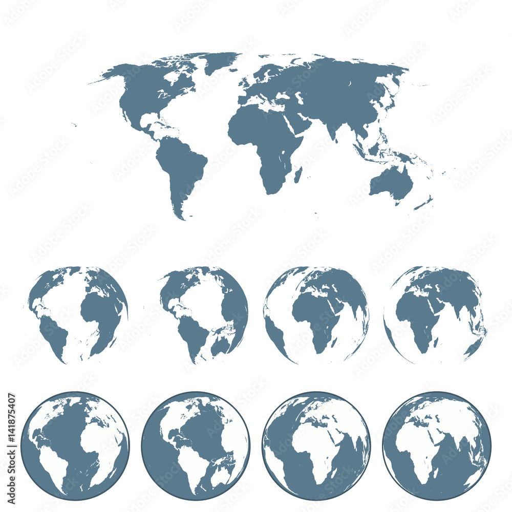 Photo & Art Print Map of the world, set of globes, slv