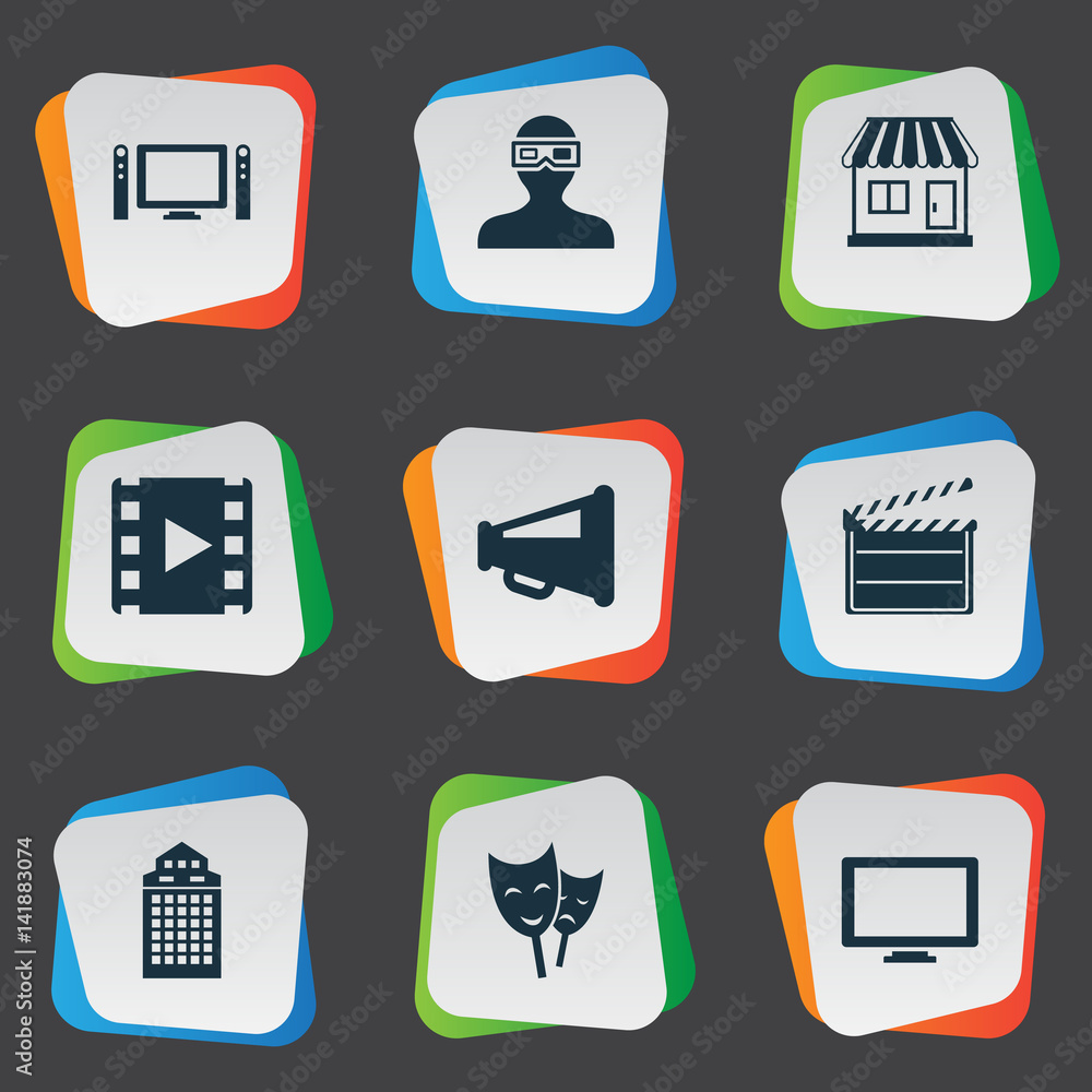 Vector Illustration Set Of Simple Cinema Icons. Elements Reel ...