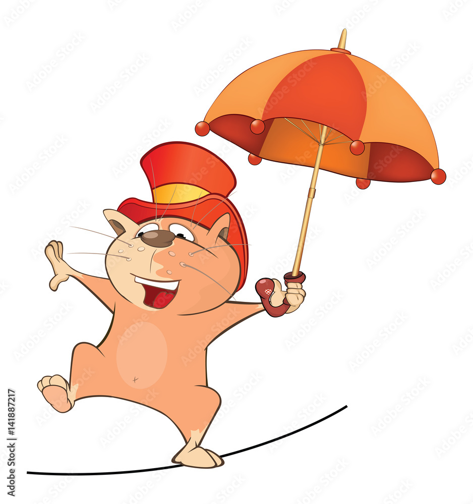 Illustration of a Cute Cat Tightrope Walking . Cartoon Character Stock ...