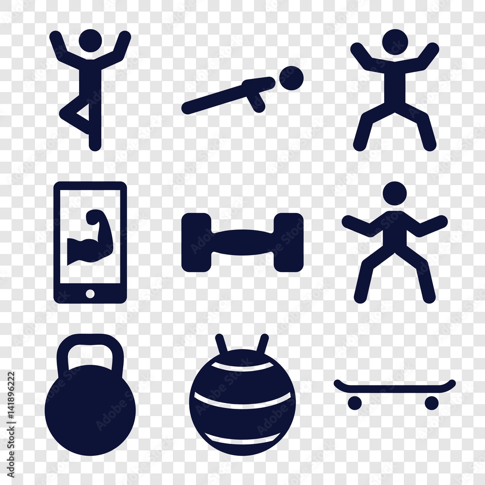 Set of 9 fit filled icons Stock Vector | Adobe Stock