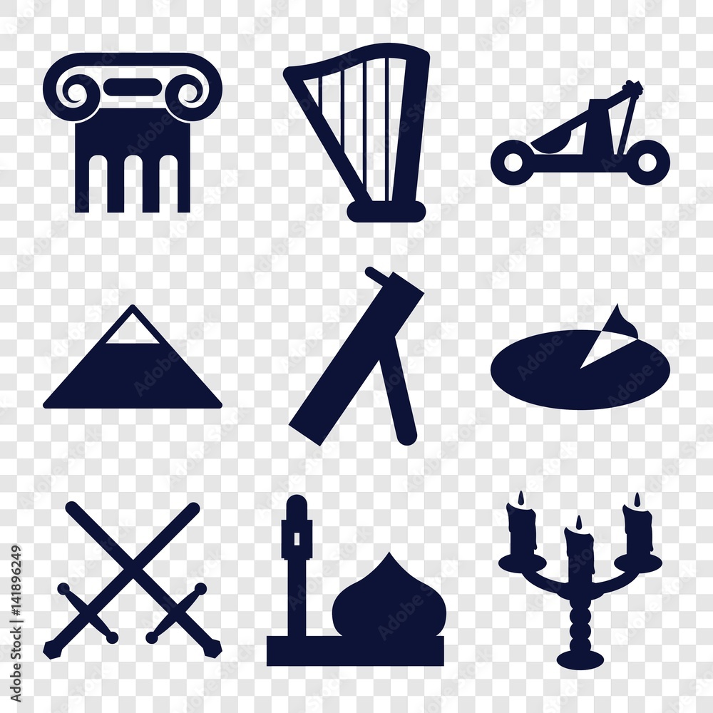 Set of 9 ancient filled icons Stock Vector | Adobe Stock