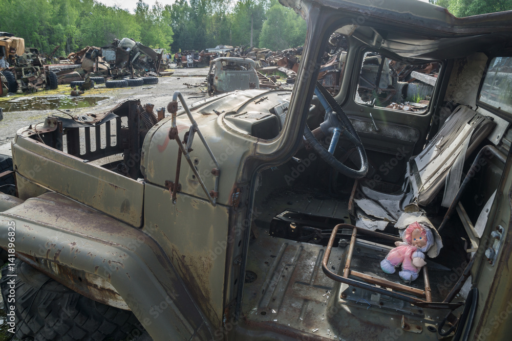 the radioactive cemetery of vehicles, chernobyl, ukraine Stock Photo ...