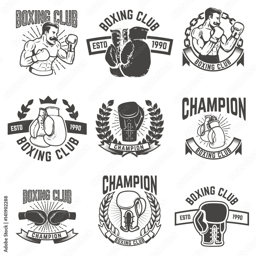 Set of boxing club labels. Design elements for logo, label, emblem ...
