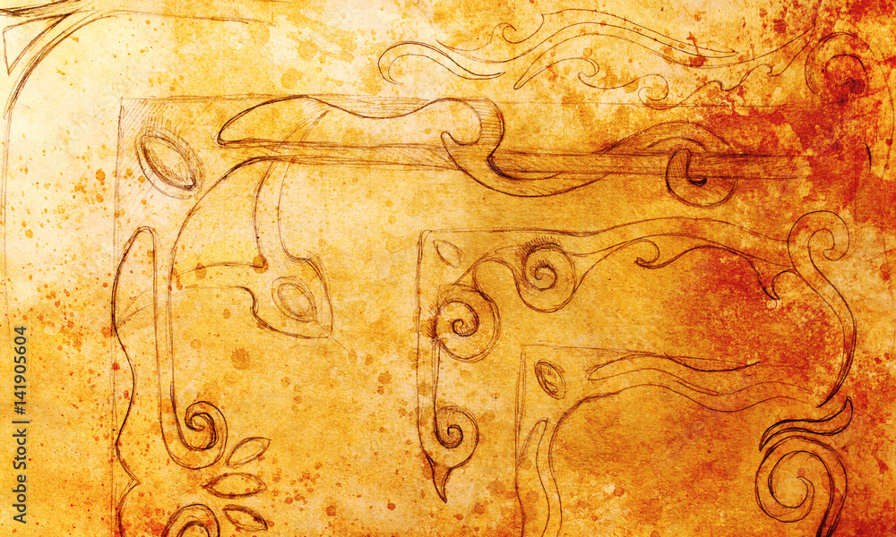 linear drawing of ornamental frame with filigrane pattern on abstract ...