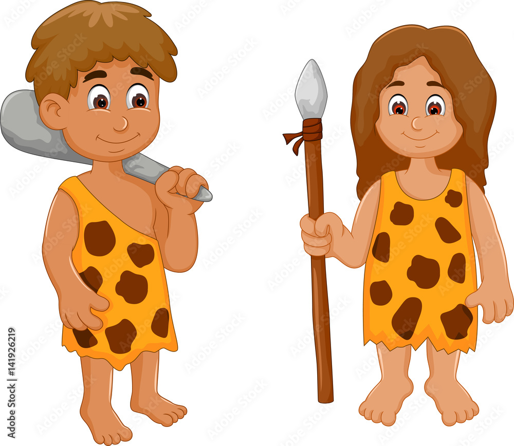 cute couple ancient human cartoon Stock Illustration | Adobe Stock