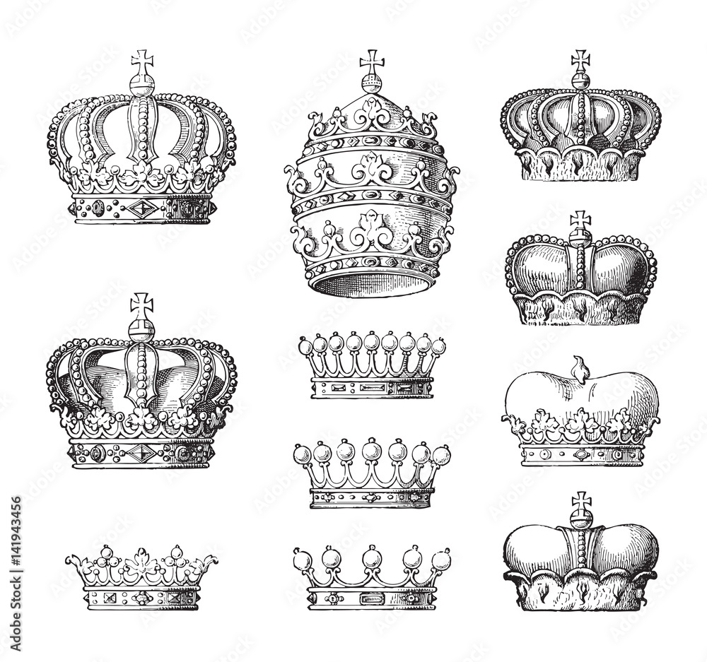 Collection of crowns / vintage illustration Stock Vector | Adobe Stock