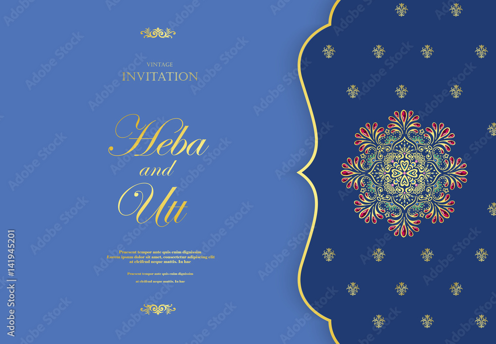 Wedding or invitation card vintage style with crystals abstarct pattern ...