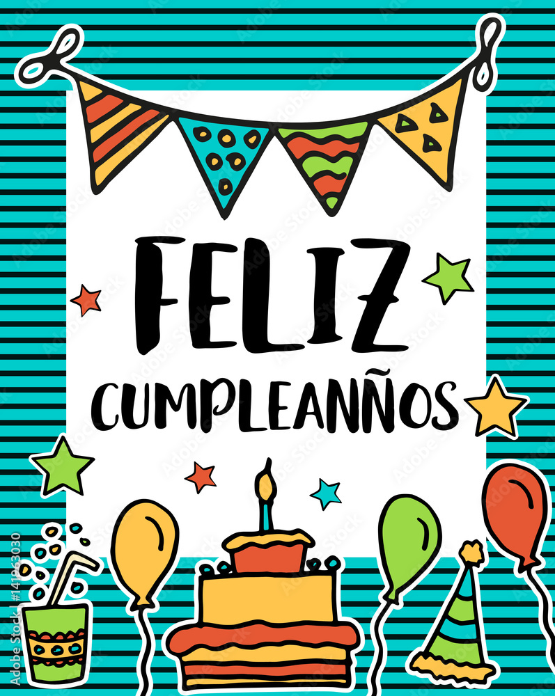 Feliz cumpleanos, happy birthday in spanish language, poster Stock ...