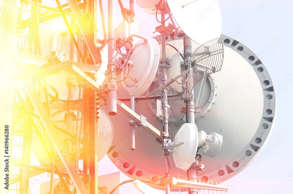 Telecommunication tower Antenna with fire and flames effects. Stock ...