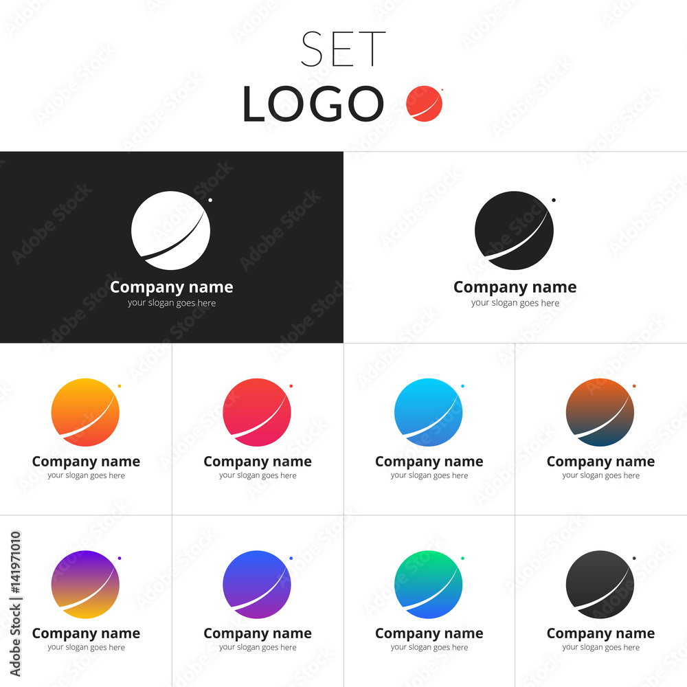 Planet logo. Set icon sphere with colorful gradient background. Vector ...