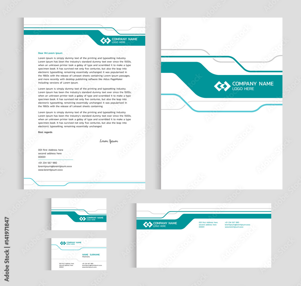 Layout template size A4 cover, page business card and letter - Green ...