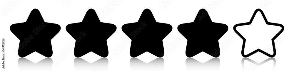 Black four star icon rating with reflection isolated on white ...