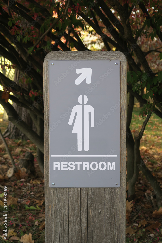 Gender neutral restroom sign that says, RESTROOM Stock Photo | Adobe Stock