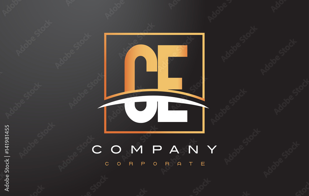 CE C E Golden Letter Logo Design with Gold Square and Swoosh. Stock ...