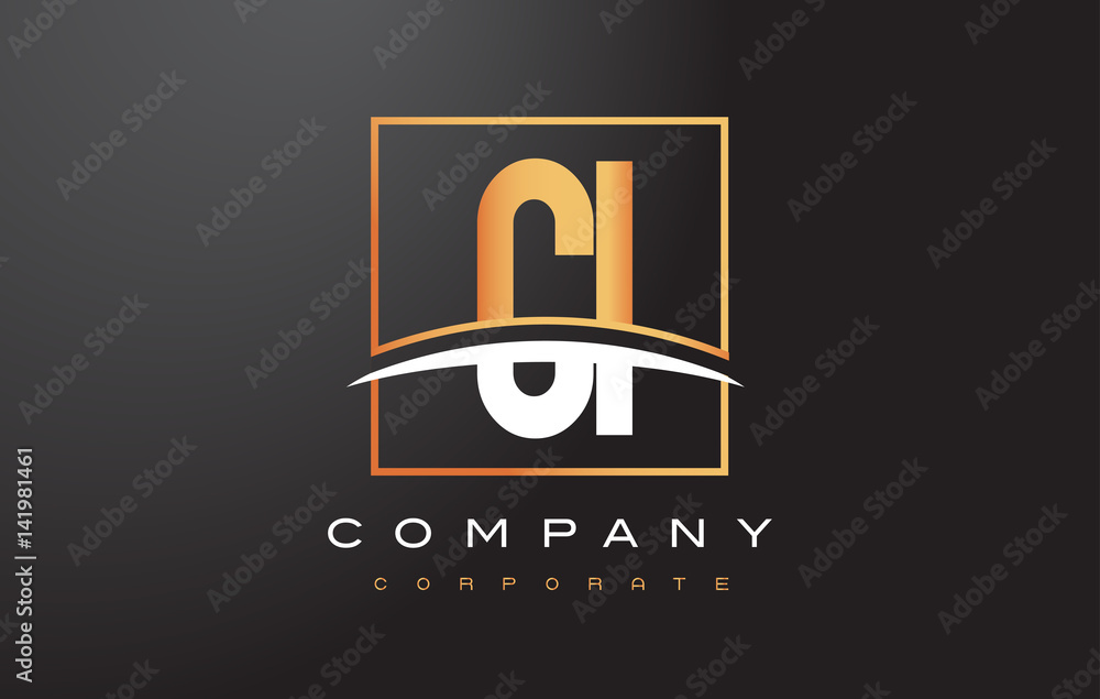 CI C I Golden Letter Logo Design with Gold Square and Swoosh. Stock ...