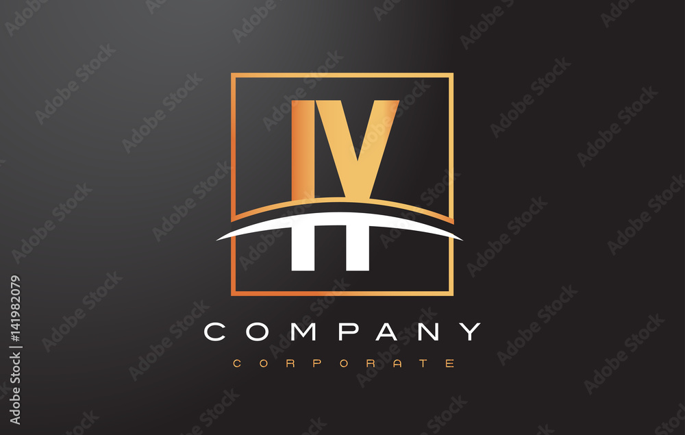 IY I Y Golden Letter Logo Design with Gold Square and Swoosh. Stock ...