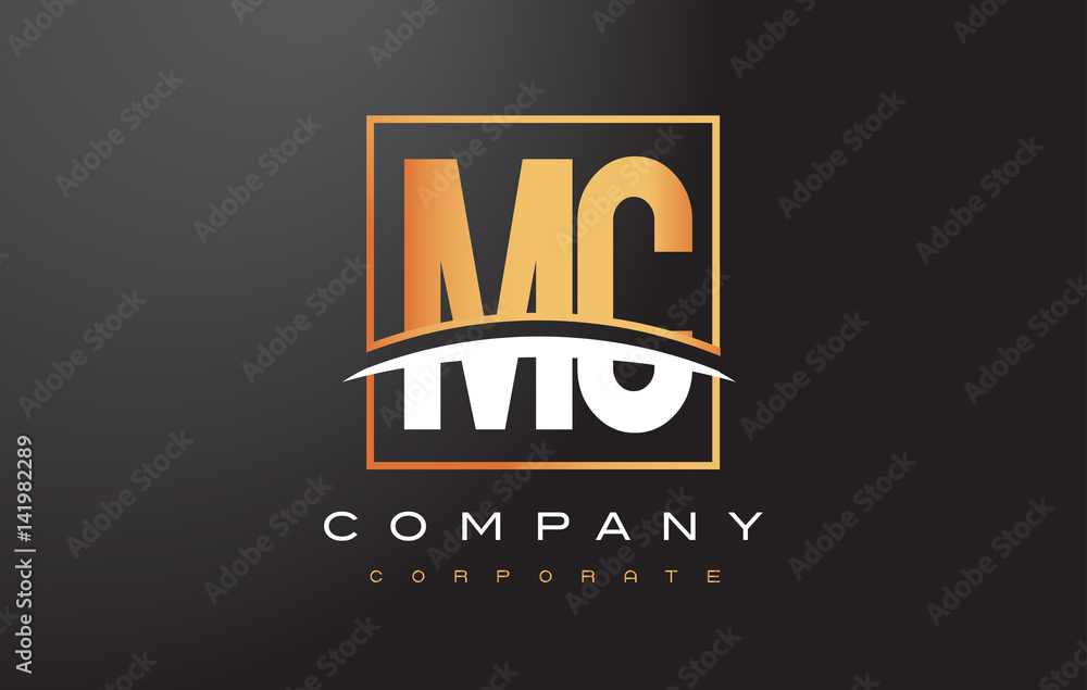 MC M C Golden Letter Logo Design with Gold Square and Swoosh. Stock ...