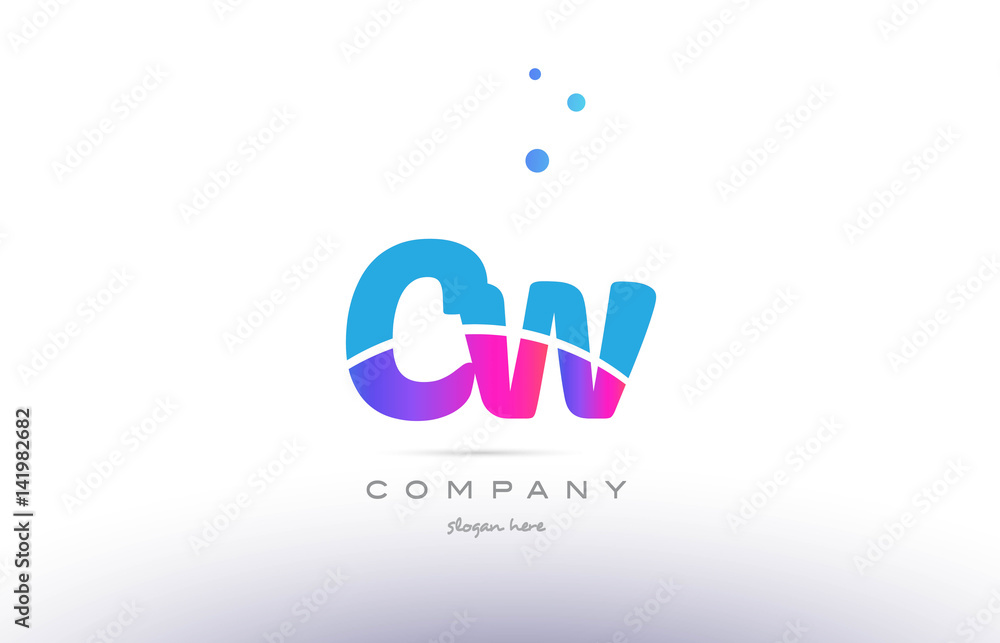 cw c w pink blue white modern alphabet letter logo icon template Stock ...