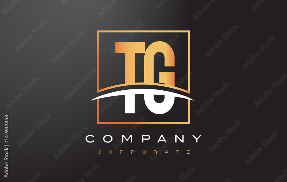 TG T G Golden Letter Logo Design with Gold Square and Swoosh. Stock ...