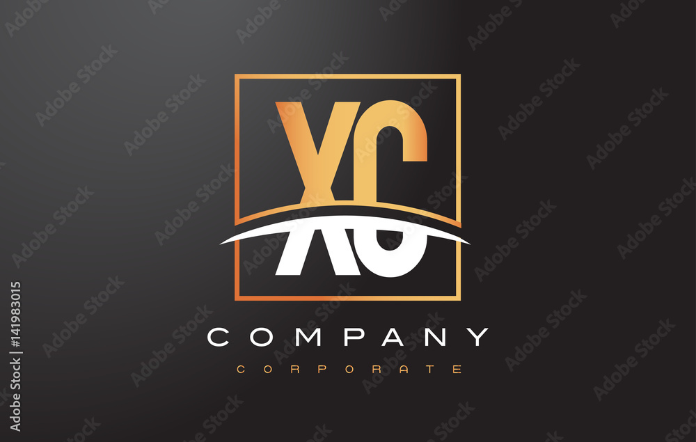 XC X C Golden Letter Logo Design with Gold Square and Swoosh. Stock ...