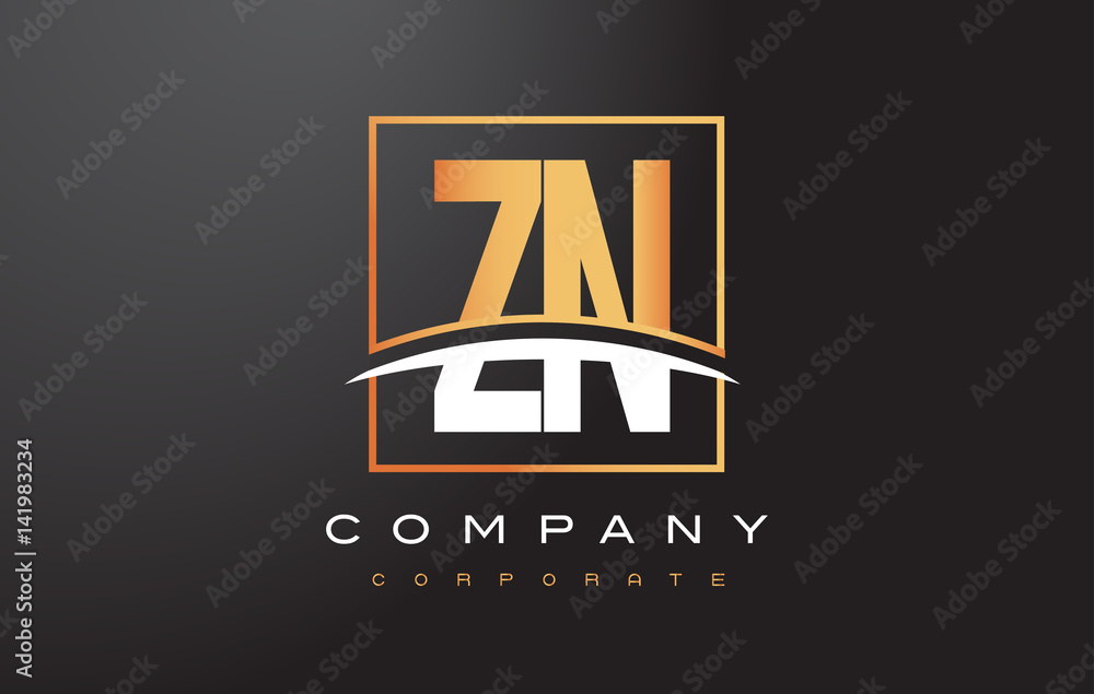 ZN Z N Golden Letter Logo Design with Gold Square and Swoosh. Stock ...