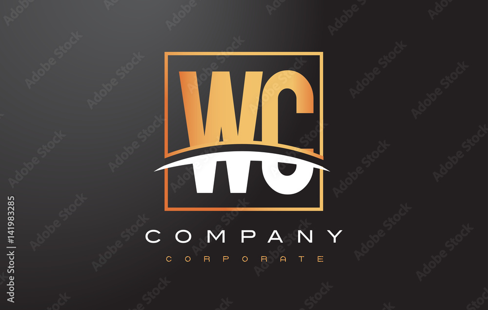 WC W C Golden Letter Logo Design with Gold Square and Swoosh. Stock ...