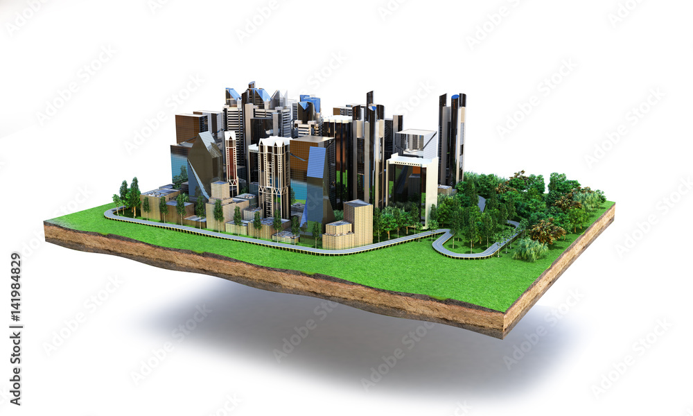 Image of a modern city surrounded by nature landscape 3d render on ...