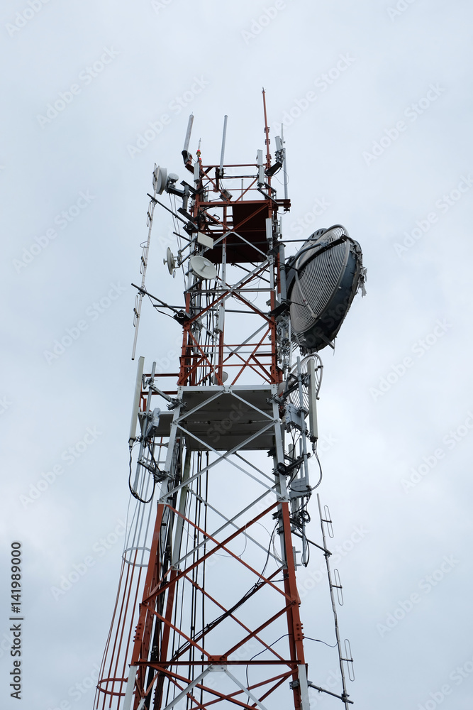 Communication antenna tower with sky background Stock Photo | Adobe Stock