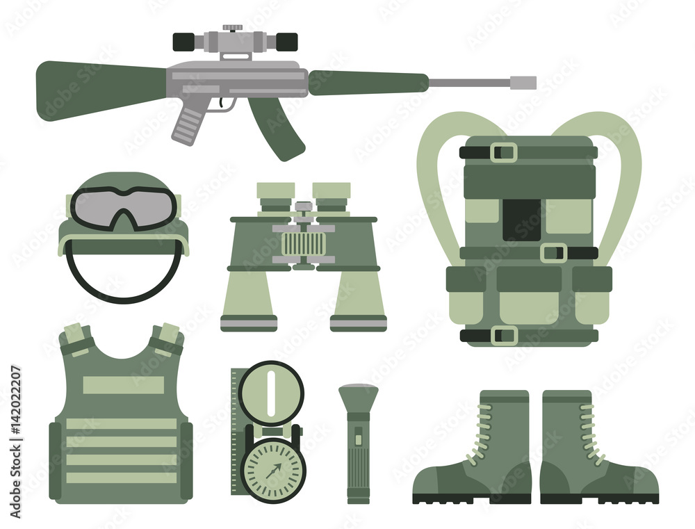 Military weapon guns symbols armor set forces design and american ...