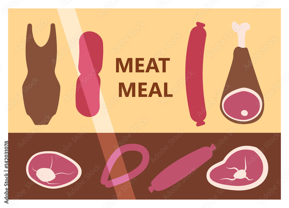 Flat design restaurant meat butcher shop facade icon store modern ...