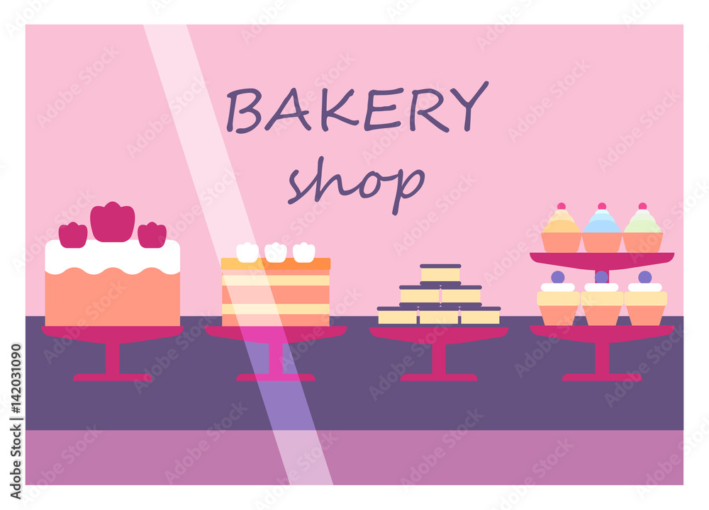 Flat design restaurant bakery shop facade icon store modern awning ...