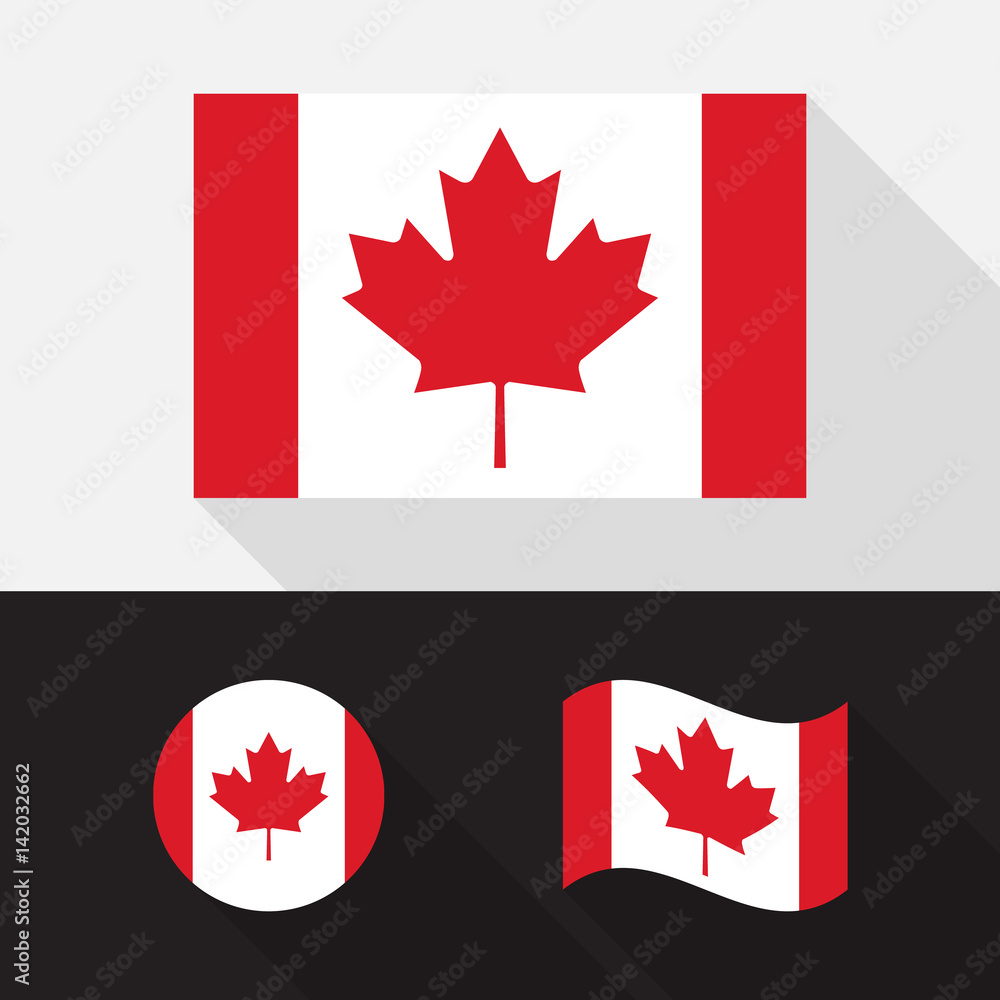 Set of Canada flag flat design vector illustration Stock Vector | Adobe ...