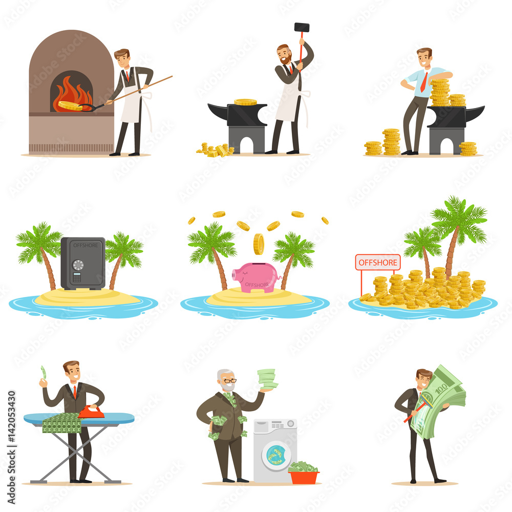 Illegal Money Laundering And Using Offshores Set Of Illustrations With illegal-money-laundering-and-using-offshores-set-of-illustrations-with