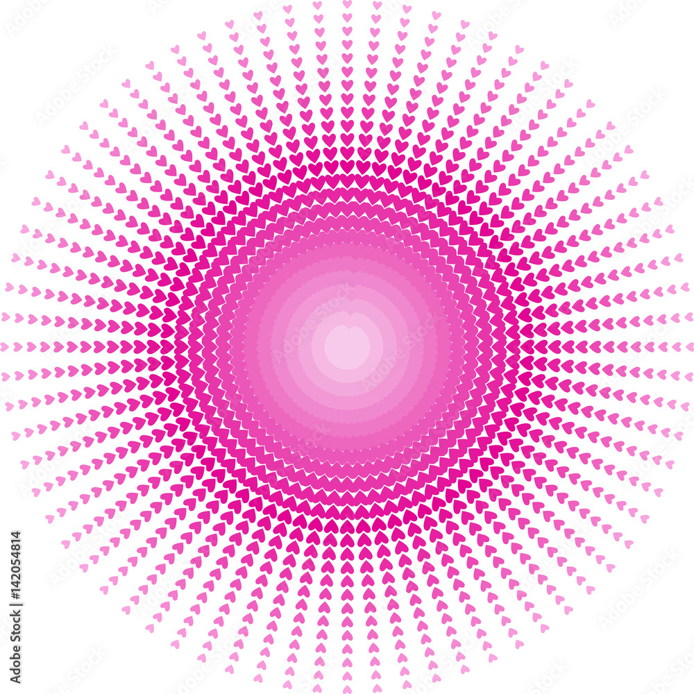 Abstract pink heart of hearts rays vector. Small blending pink and red ...