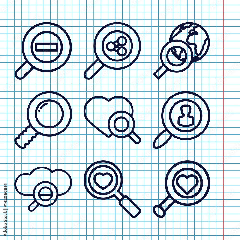 Set of 9 find outline icons Stock Vector | Adobe Stock