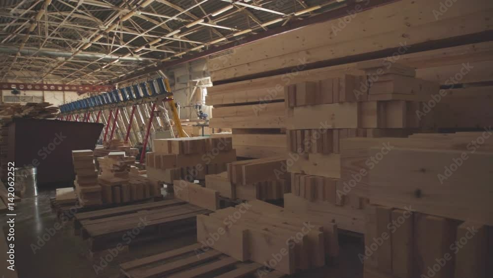 LVL Laminated Veneer Lumbe. Large hangar with the production line for ...