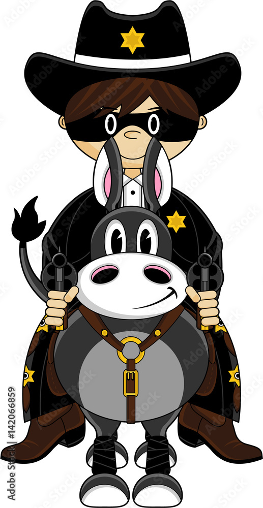 Cartoon Masked Cowboy on Horse Stock Vector | Adobe Stock