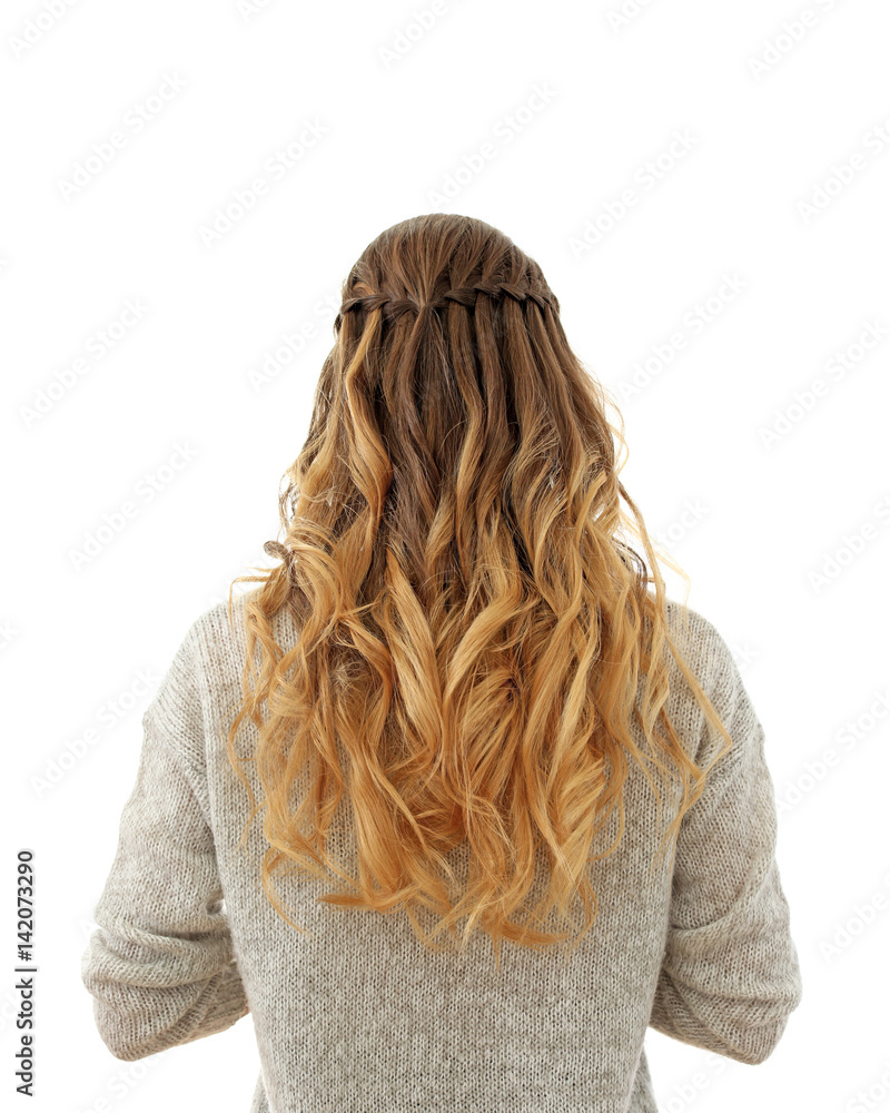 Young woman with beautiful hairstyle on white background Stock Photo ...