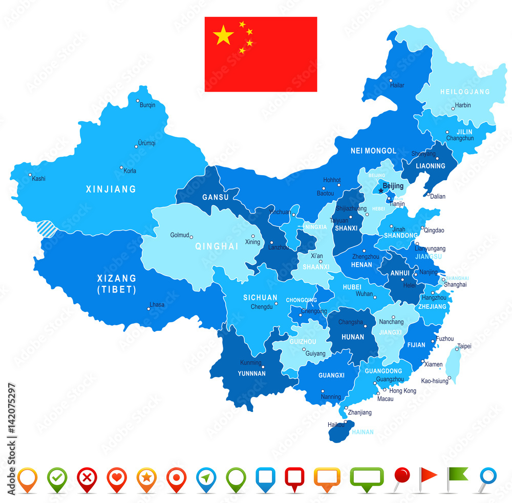 China - map and flag - illustration Stock Vector | Adobe Stock